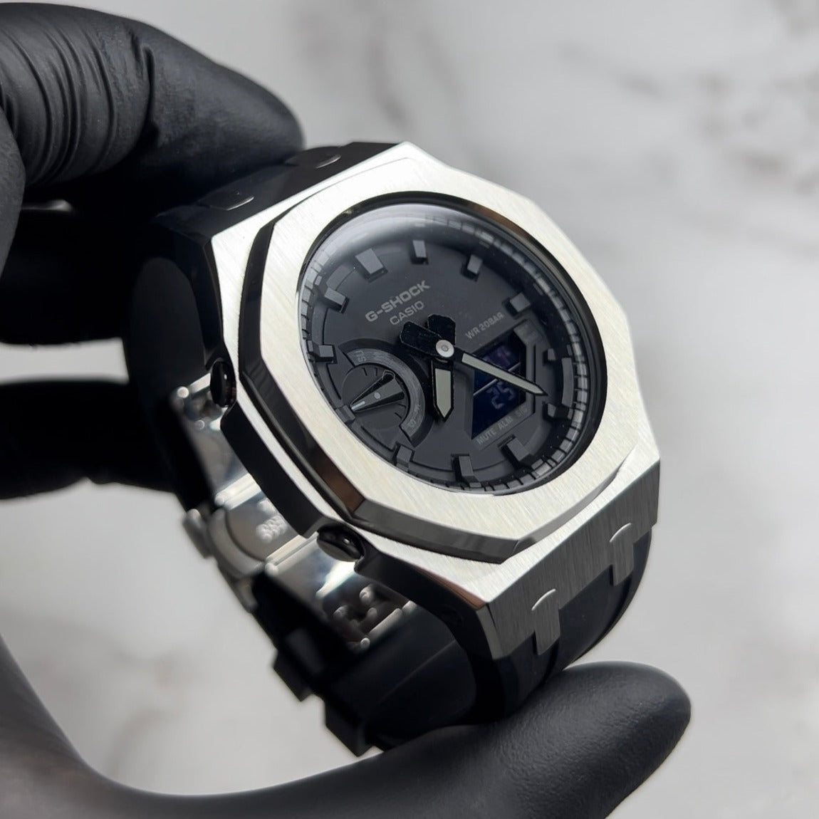 CASIOAK SILVER (ALL BLACK FACE) AND BLACK RUBBER - GA-2100 – WATCHMODS